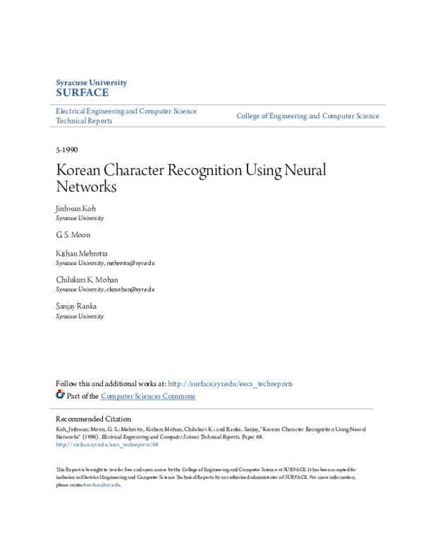 (PDF) Korean Character Recognition Using Neural Networks