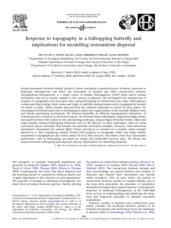 (PDF) Response to topography in a hilltopping butterfly and ...
