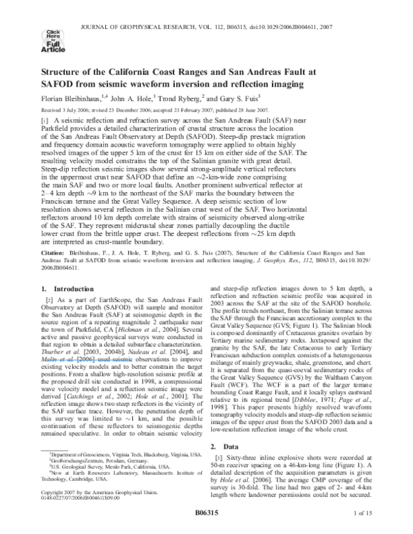 (PDF) Structure of the California Coast Ranges and San Andreas Fault at ...