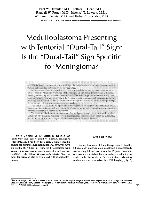 (PDF) Medulloblastoma presenting with tentorial "dural-tail" sign: is ...