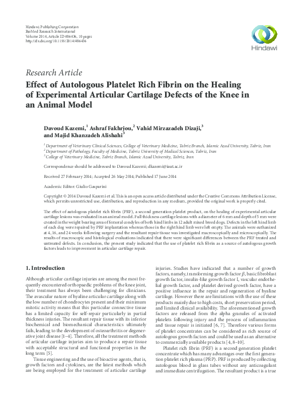 (PDF) Effect of Autologous Platelet Rich Fibrin on the Healing of ...