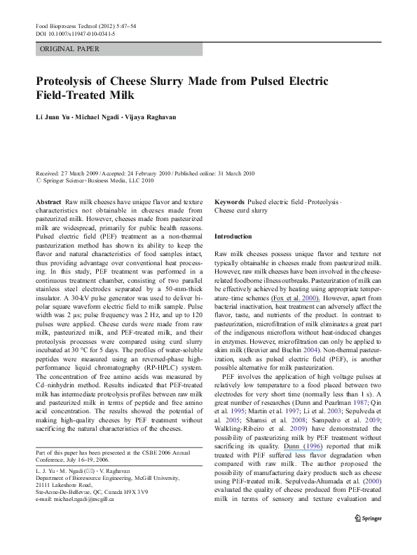 (PDF) Proteolysis of Cheese Slurry Made from Pulsed Electric Field ...