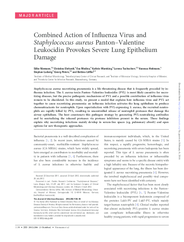 (PDF) Combined Action of Influenza Virus and Staphylococcus aureus ...