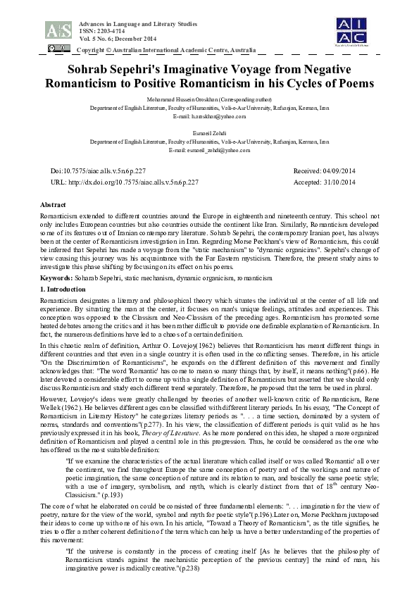 (PDF) Sohrab Sepehri's Imaginative Voyage from Negative Romanticism to ...