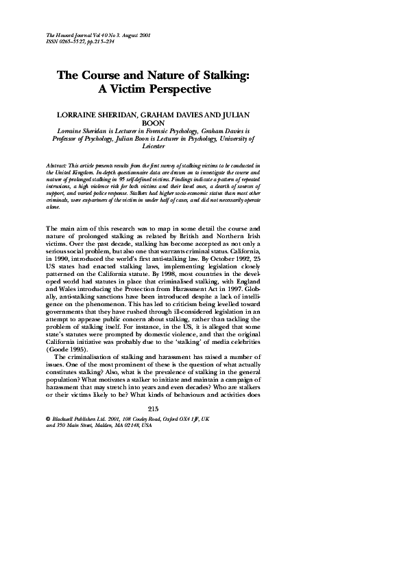 (PDF) The Course and Nature of Stalking: A Victim Perspective
