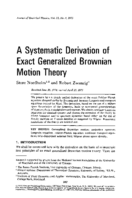 (PDF) A systematic derivation of exact generalized Brownian motion theory