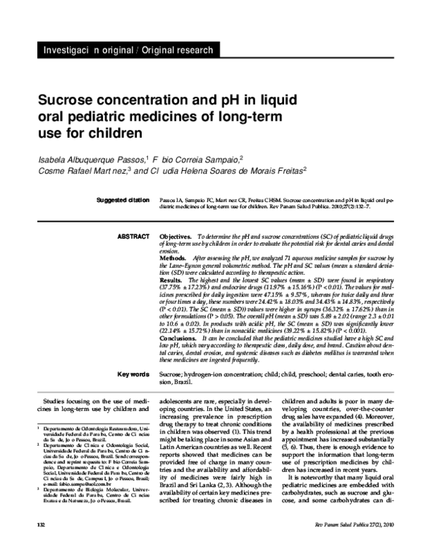 (PDF) Sucrose concentration and pH in liquid oral pediatric medicines ...