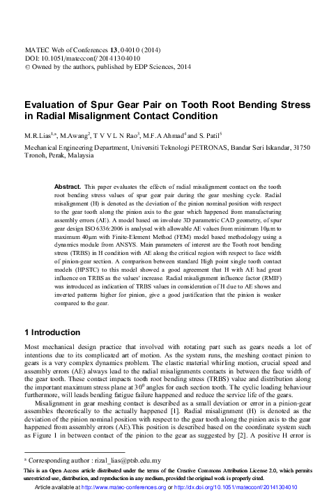 (PDF) Evaluation of Spur Gear Pair on Tooth Root Bending Stress in ...