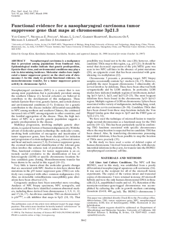 (PDF) Functional evidence for a nasopharyngeal carcinoma tumor ...