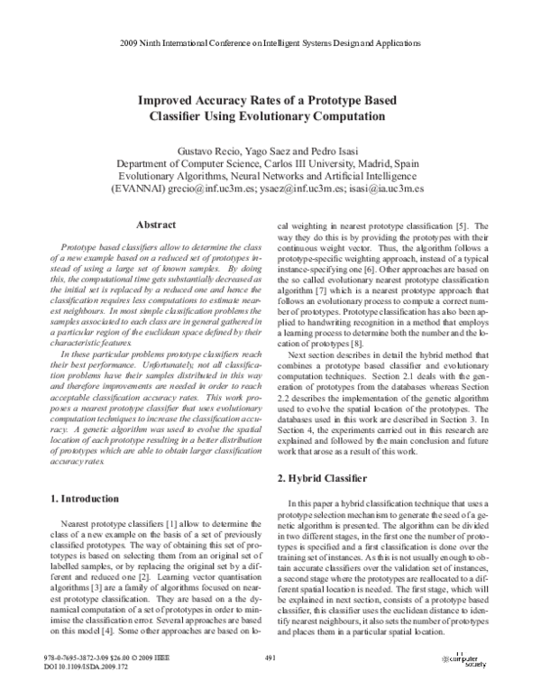 Pdf Improved Accuracy Rates Of A Prototype Based Classifier Using