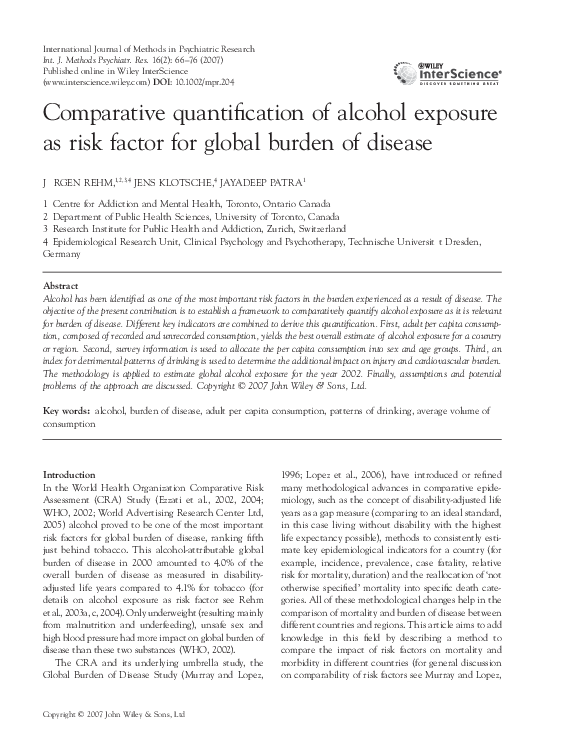 (PDF) Comparative quantification of alcohol exposure as risk factor for ...