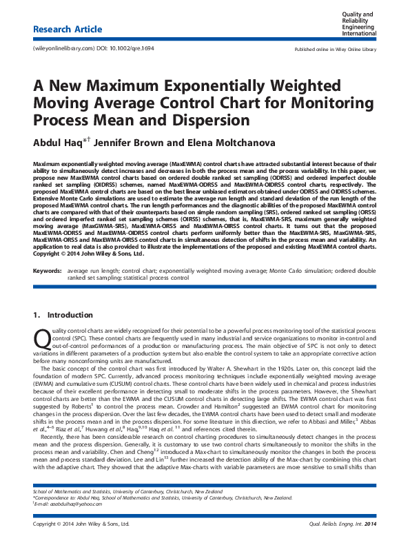 Pdf Improved Exponentially Weighted Moving Average Control Charts For Monitoring Process Mean