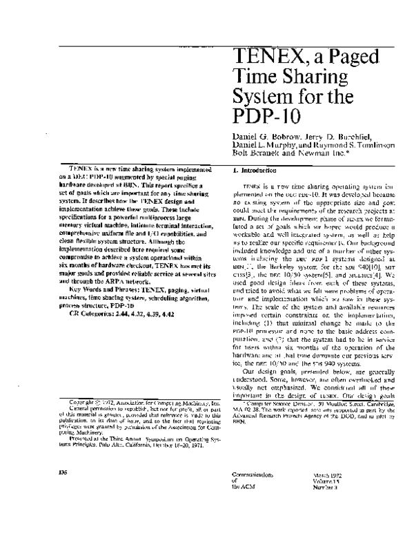 (PDF) TENEX, a paged time sharing system for the PDP-10