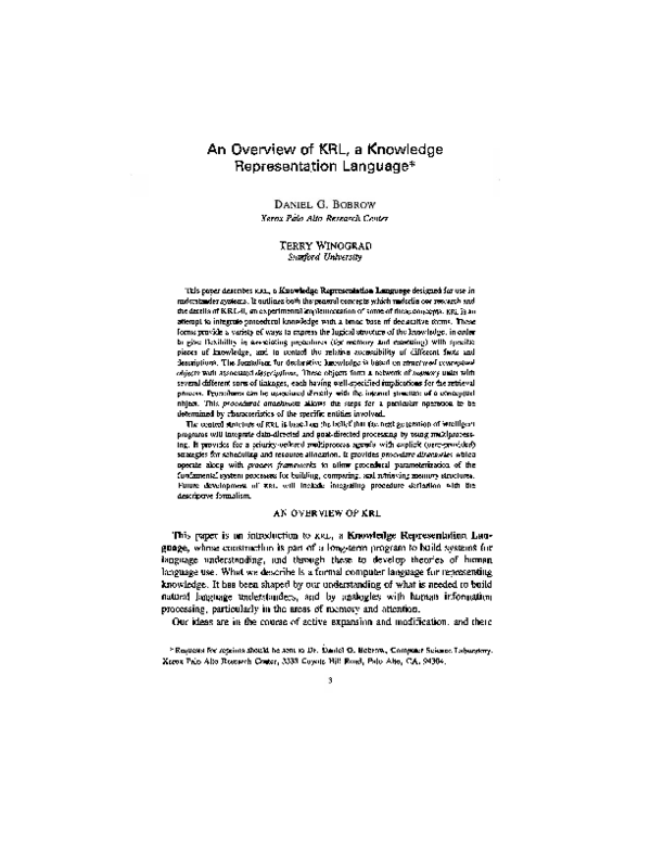 (PDF) An Overview of KRL, a Knowledge Representation Language