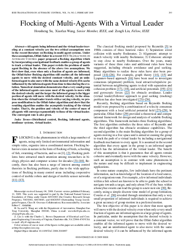 (PDF) Flocking of Multi-Agents With a Virtual Leader