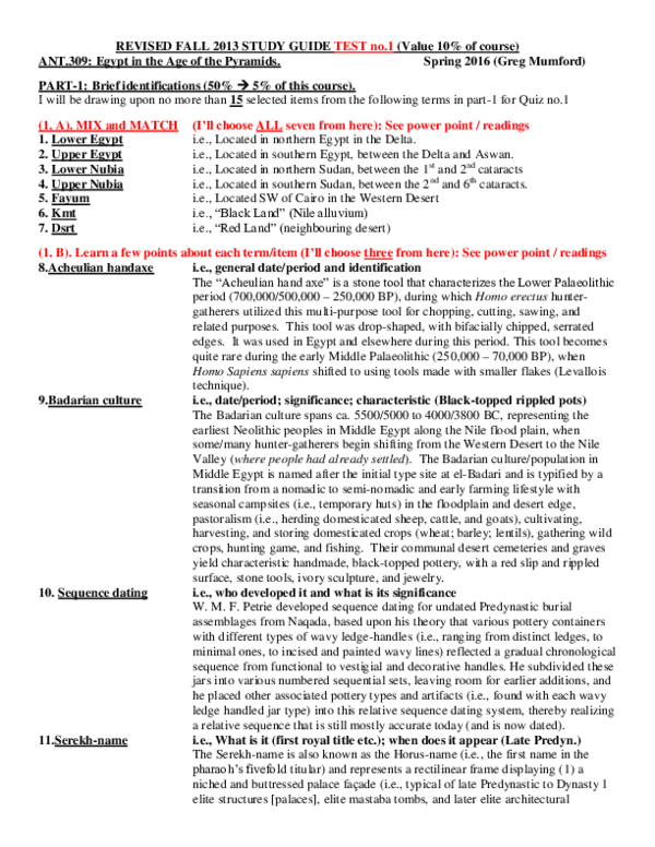 (PDF) Study guide no. 1 for Anth.309 (Egypt: Age of the Pyramids ...