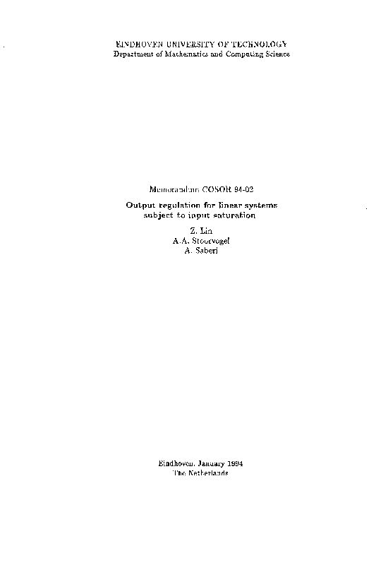 (PDF) Output regulation for linear systems subject to input saturation | Zongli Lin - Academia.edu