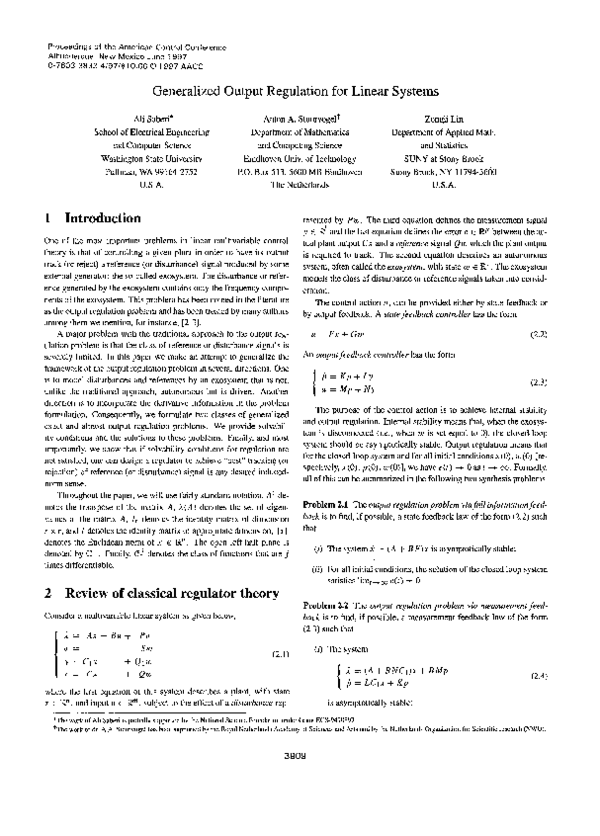 (PDF) Generalized output regulation for linear systems