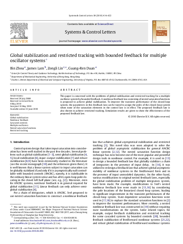 (PDF) Global stabilization and restricted tracking for linear systems subject to input and ...