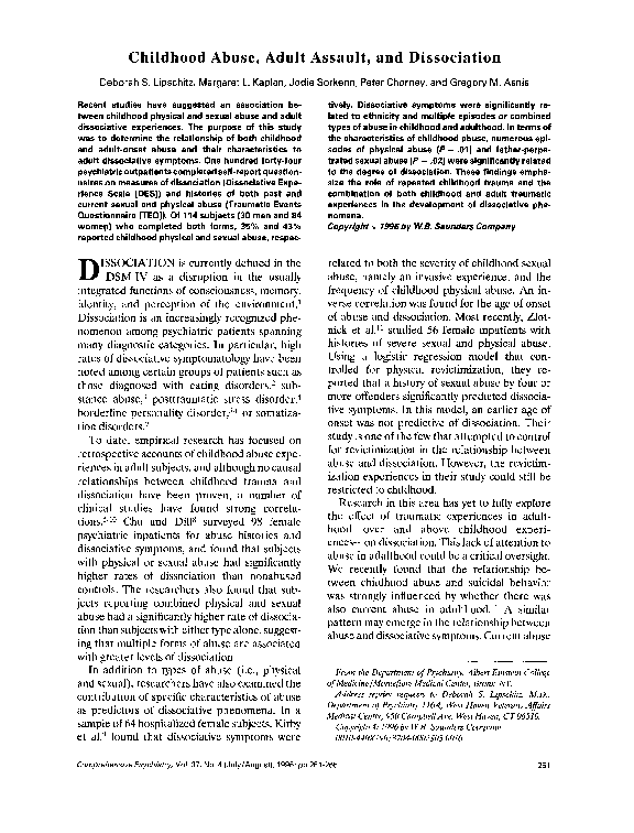 (PDF) Childhood abuse, adult assault, and dissociation