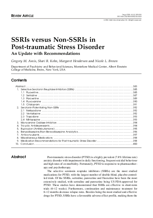 (PDF) SSRIs versus Non-SSRIs in Post-traumatic Stress Disorder
