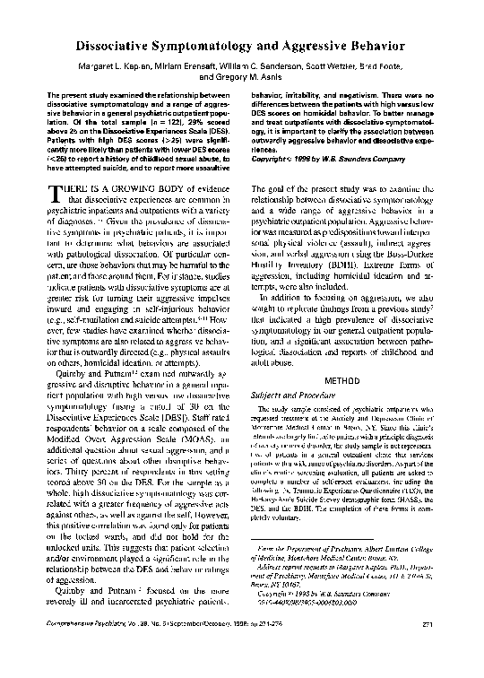 (PDF) Dissociative symptomatology and aggressive behavior