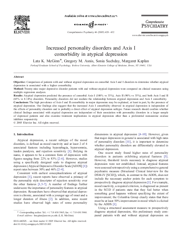 (PDF) Increased personality disorders and Axis I comorbidity in ...