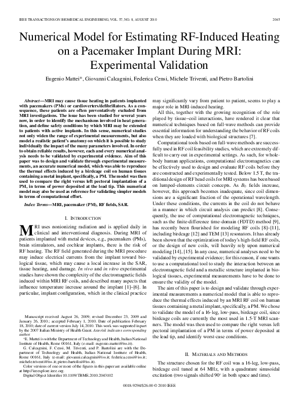 (PDF) Numerical Model for Estimating RF-Induced Heating on a Pacemaker ...
