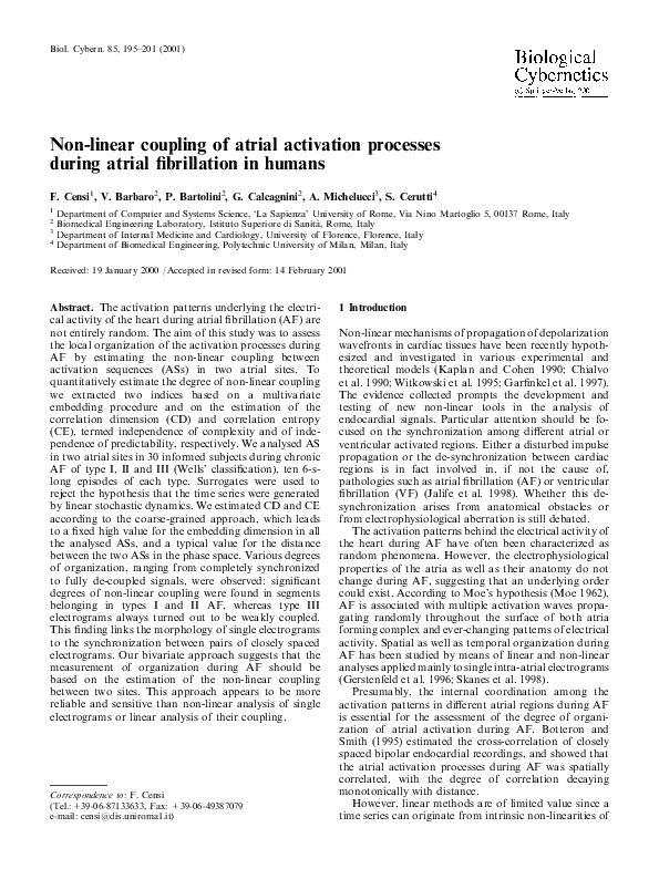(PDF) Non-linear coupling of atrial activation processes during atrial ...