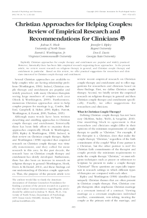 (PDF) Christian Approaches for Helping Couples: Review of Empirical ...