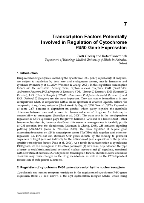 (PDF) Transcription Factors Potentially Involved in Regulation of Cytochrome P450 Gene Expression