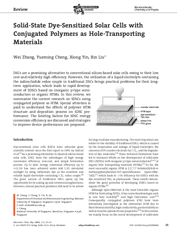 (PDF) Solid-State Dye-Sensitized Solar Cells with Conjugated Polymers as Hole-Transporting Materials
