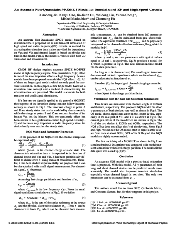Pdf An Accurate Non Quasistatic Mosfet Model For Simulation Of Rf And