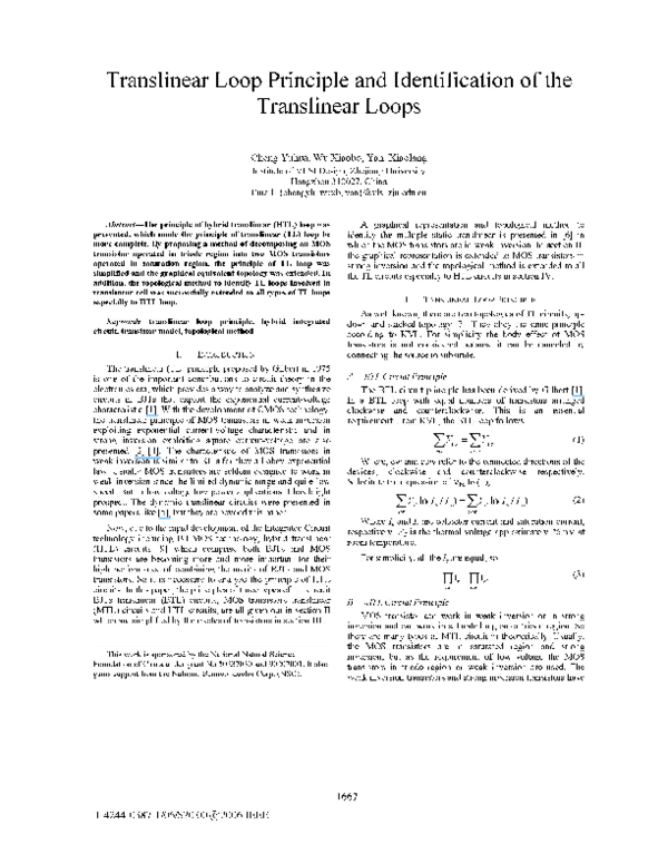 Pdf Translinear Loop Principle And Identification Of The Translinear