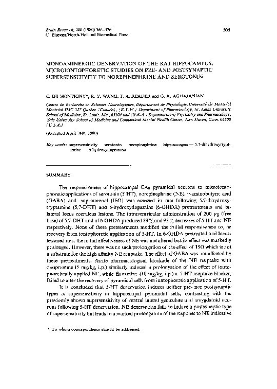 (PDF) Monoaminergic denervation of the rat hippocampus ...