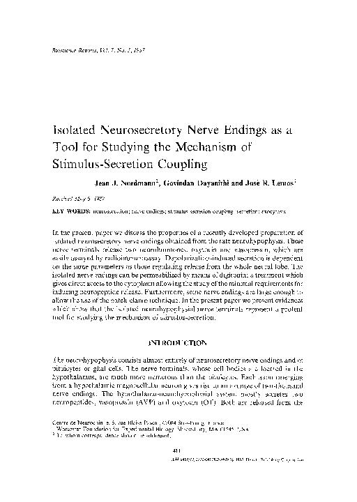 (PDF) Isolated neurosecretory nerve endings as a tool for studying the ...