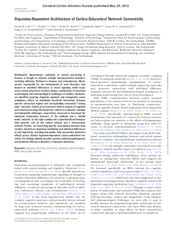 (PDF) Dopamine-Dependent Architecture of Cortico-Subcortical Network ...