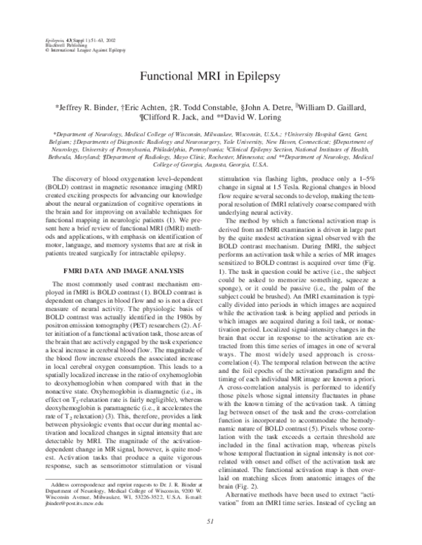 (PDF) Functional MRI in Epilepsy