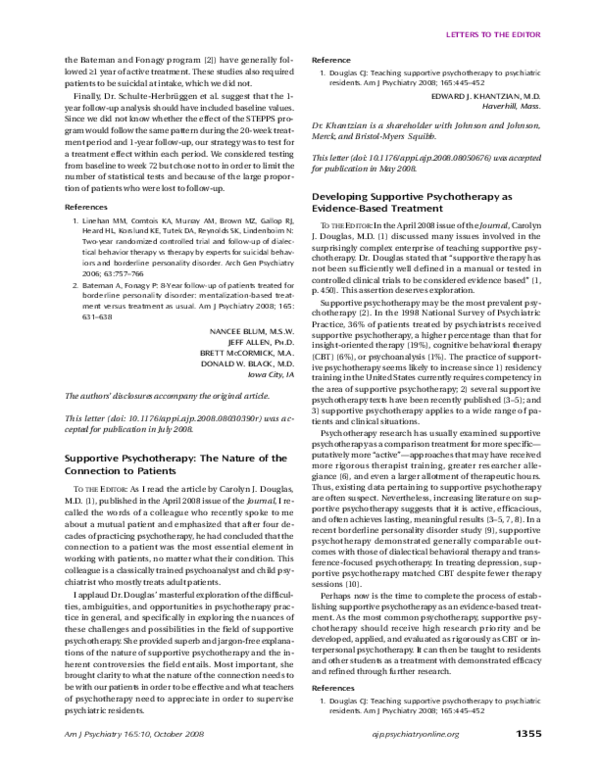 (PDF) Developing Supportive Psychotherapy as Evidence-Based Treatment