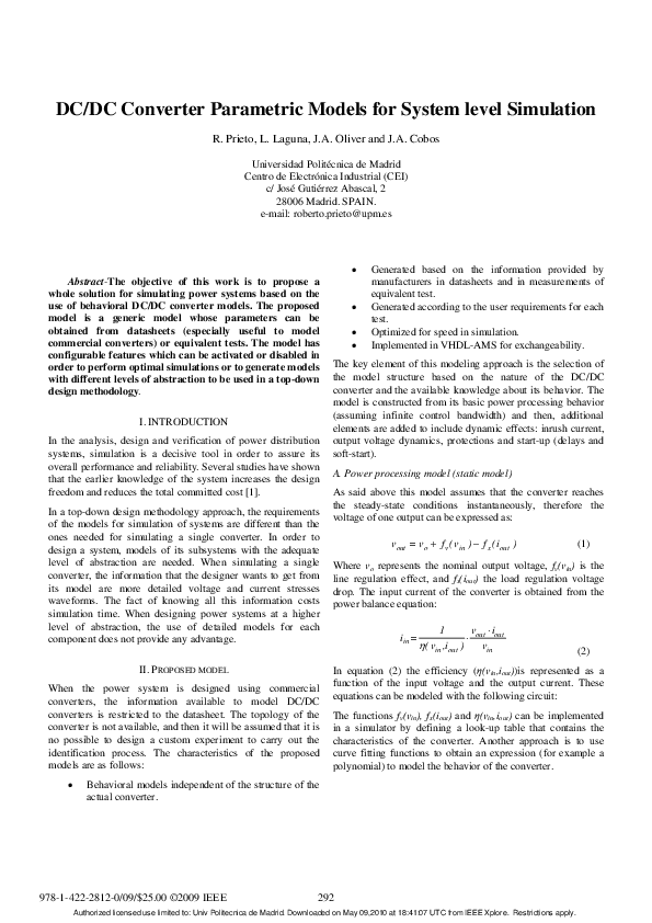 (PDF) DC/DC Converter Parametric Models for System level Simulation