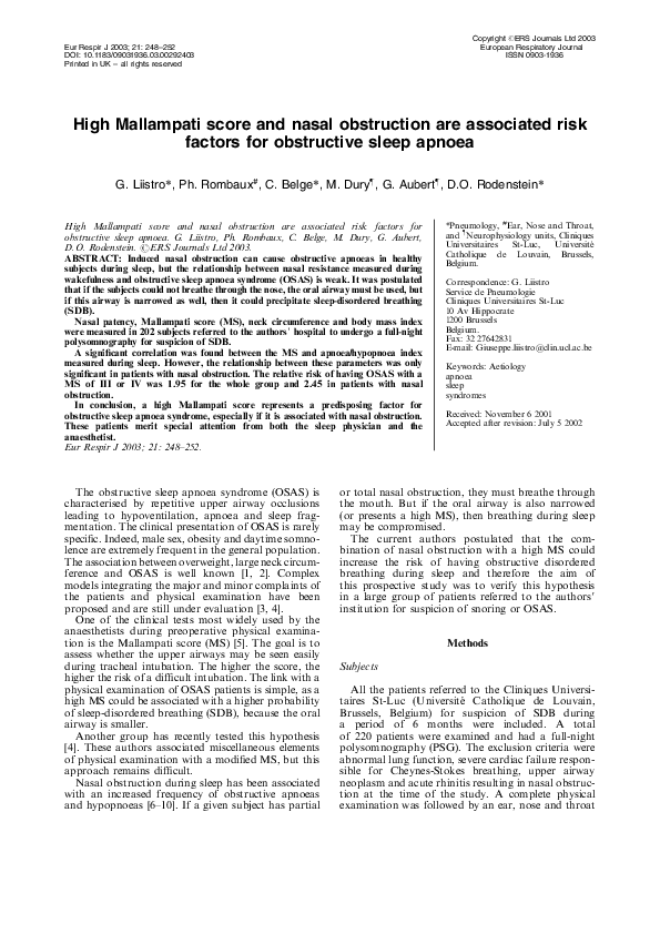 (PDF) High Mallampati score and nasal obstruction are associated risk ...