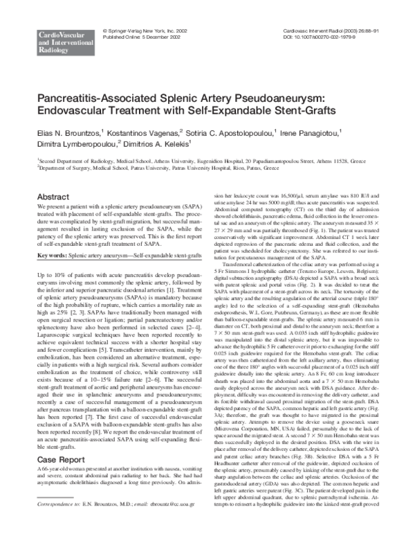(PDF) Pancreatitis-Associated Splenic Artery Pseudoaneurysm ...