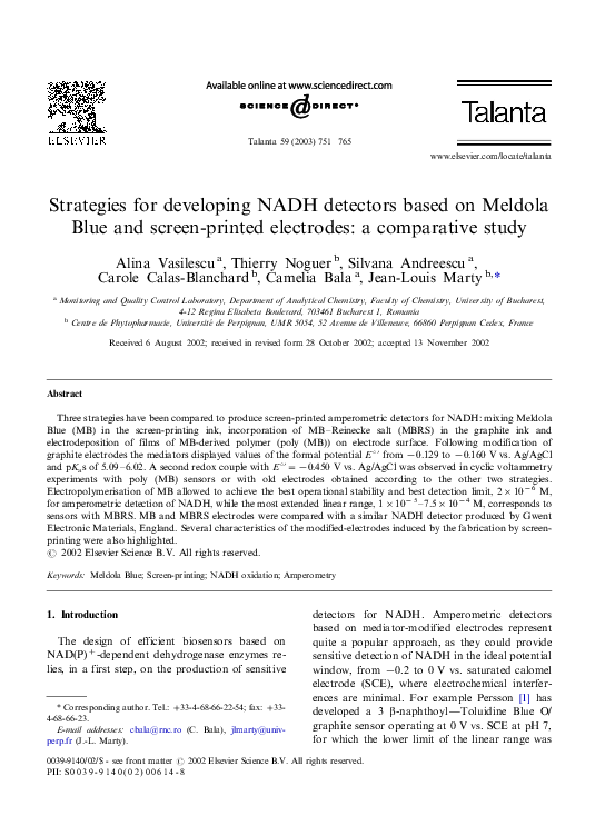 (PDF) Strategies for developing NADH detectors based on Meldola Blue ...