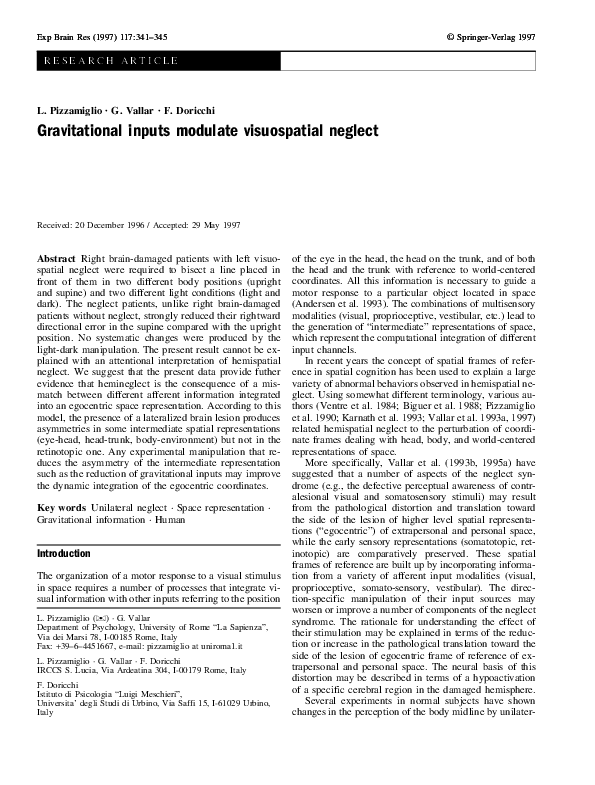 (PDF) Gravitational inputs modulate visuospatial neglect