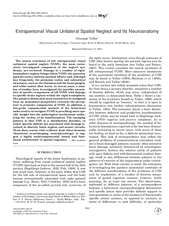 (PDF) Extrapersonal Visual Unilateral Spatial Neglect and Its Neuroanatomy