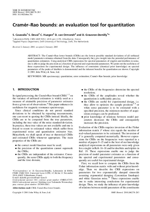 (PDF) Cram r-Rao bounds: an evaluation tool for quantitation