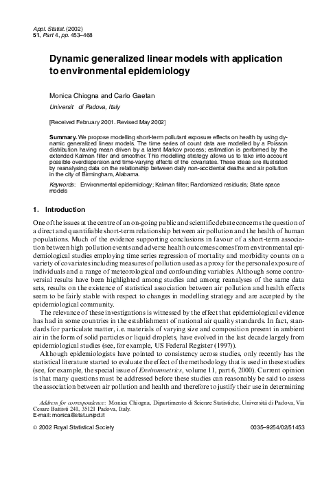 (PDF) Dynamic generalized linear models with application to environmental epidemiology