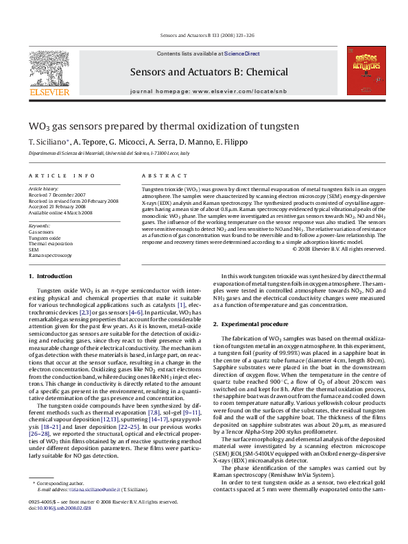 (PDF) WO3 gas sensors prepared by thermal oxidization of tungsten
