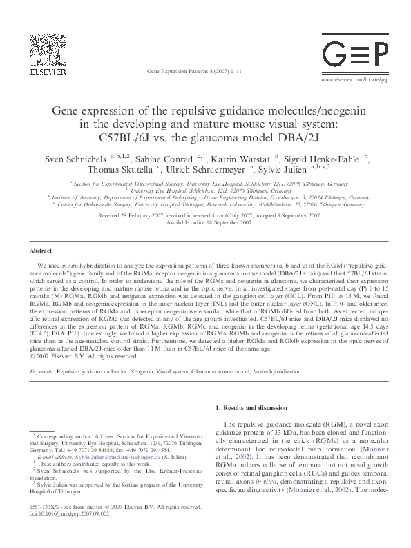 (PDF) Gene expression of the repulsive guidance molecules/neogenin in the developing and mature ...