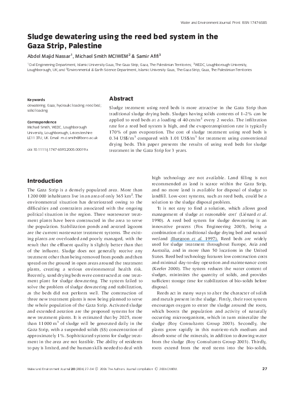 (PDF) Sludge dewatering using the reed bed system in the Gaza Strip ...